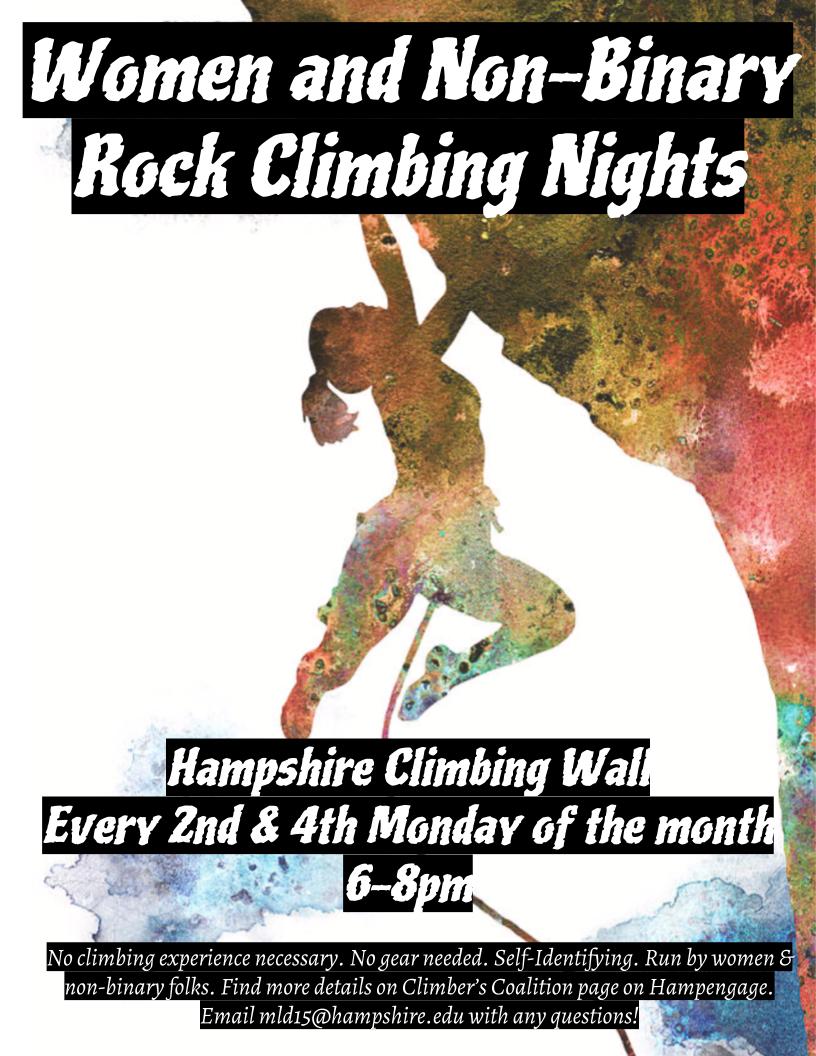 Women and Non-Binary Rock Climbing Nights at Hampshire! | Hampshire College Intranet