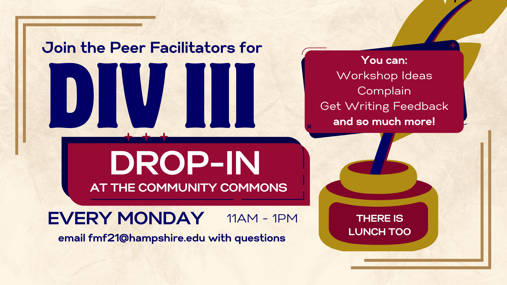 Div III Drop-In Every Monday in the CoCo | Hampshire College Intranet